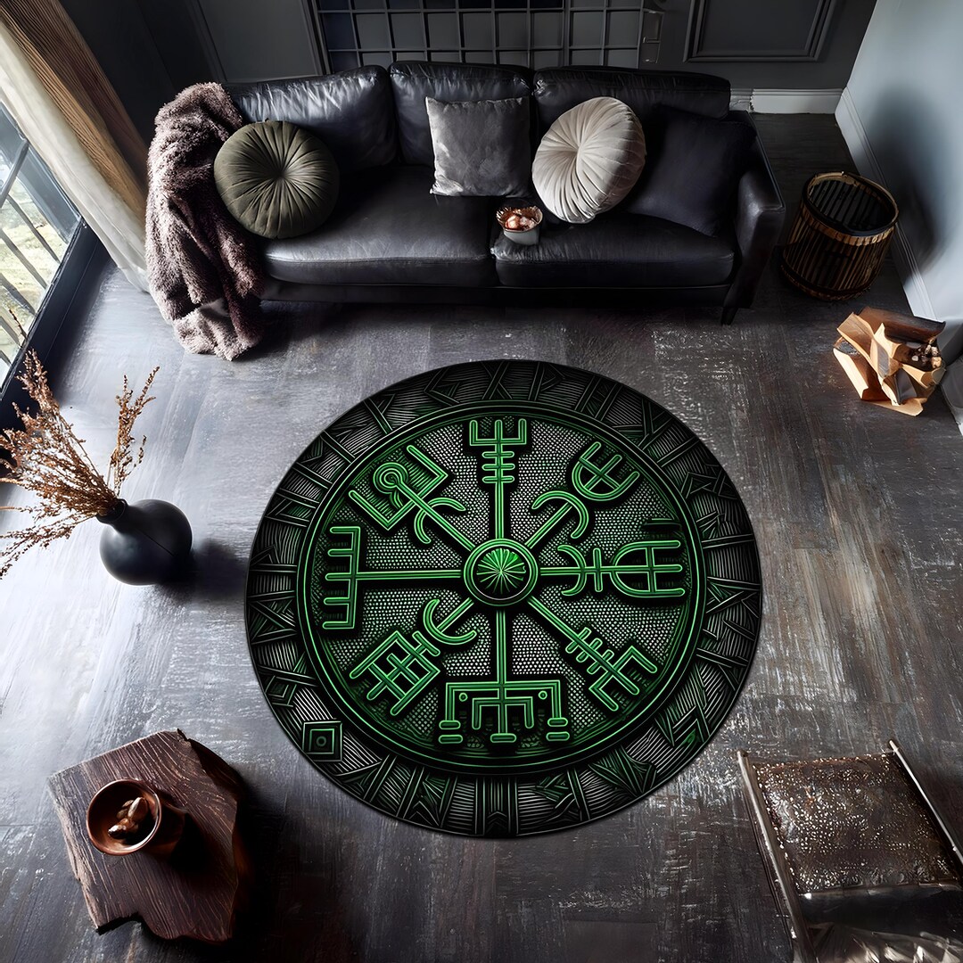 Viking Compass Rug, Helm of Awe Symbol Rug, Mythological Saga Carpet ...