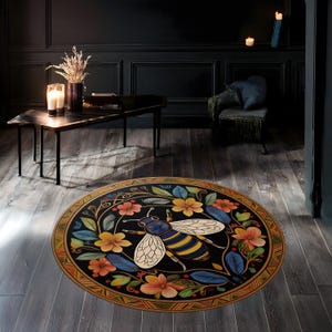 Gothic Bee Round Rug, Honey Bee Rug, Dark Academia Rug, Floral Bee ...