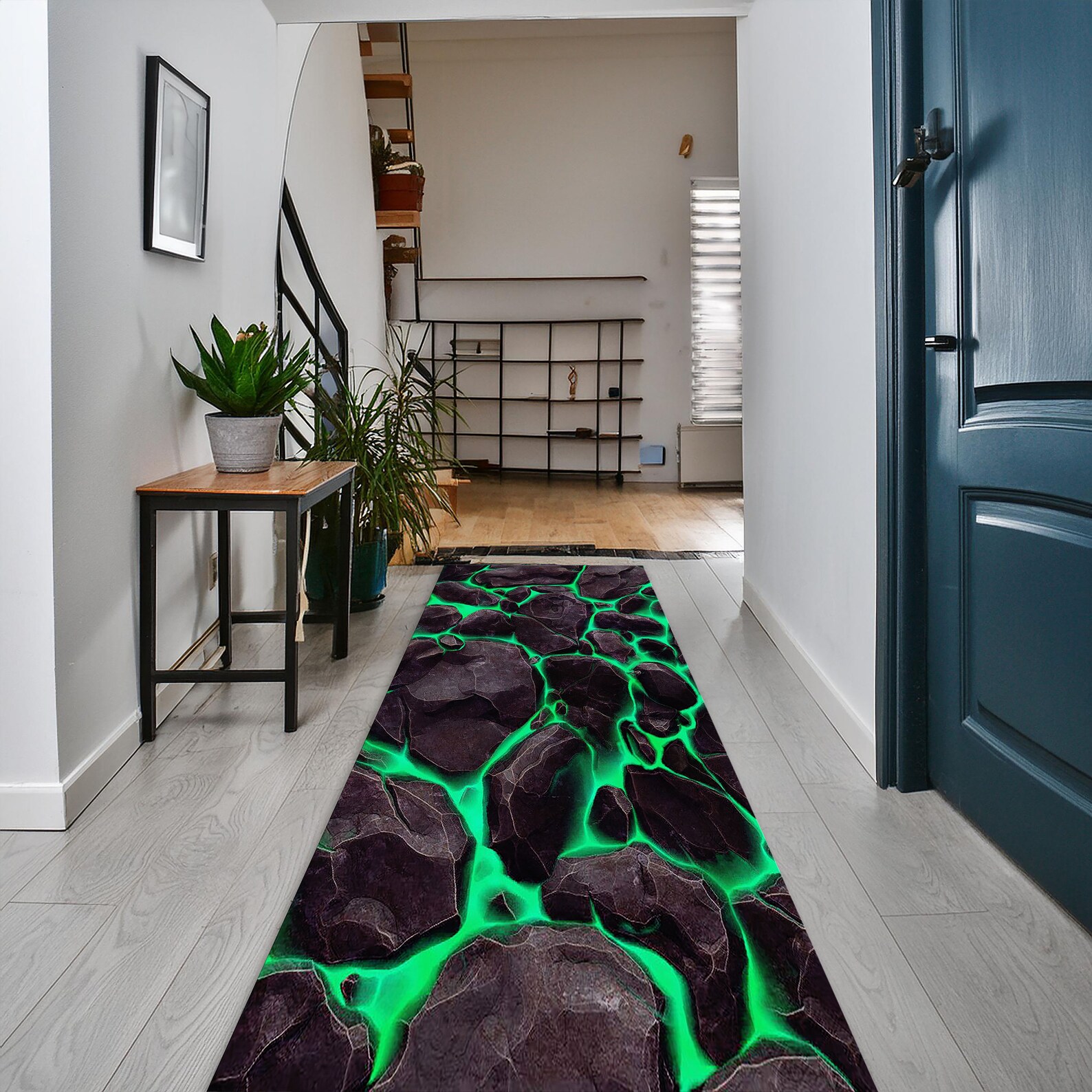 Hot Lava Rug, Volcano Hallway Rug, Lava Pattern Rug, 3D Stone and Green ...