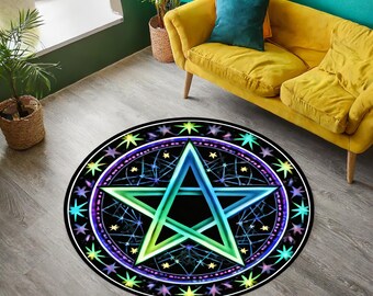 Pentagram Mat, Psychedelic Gothic Magic Round Rug, Pentagram Carpet ...