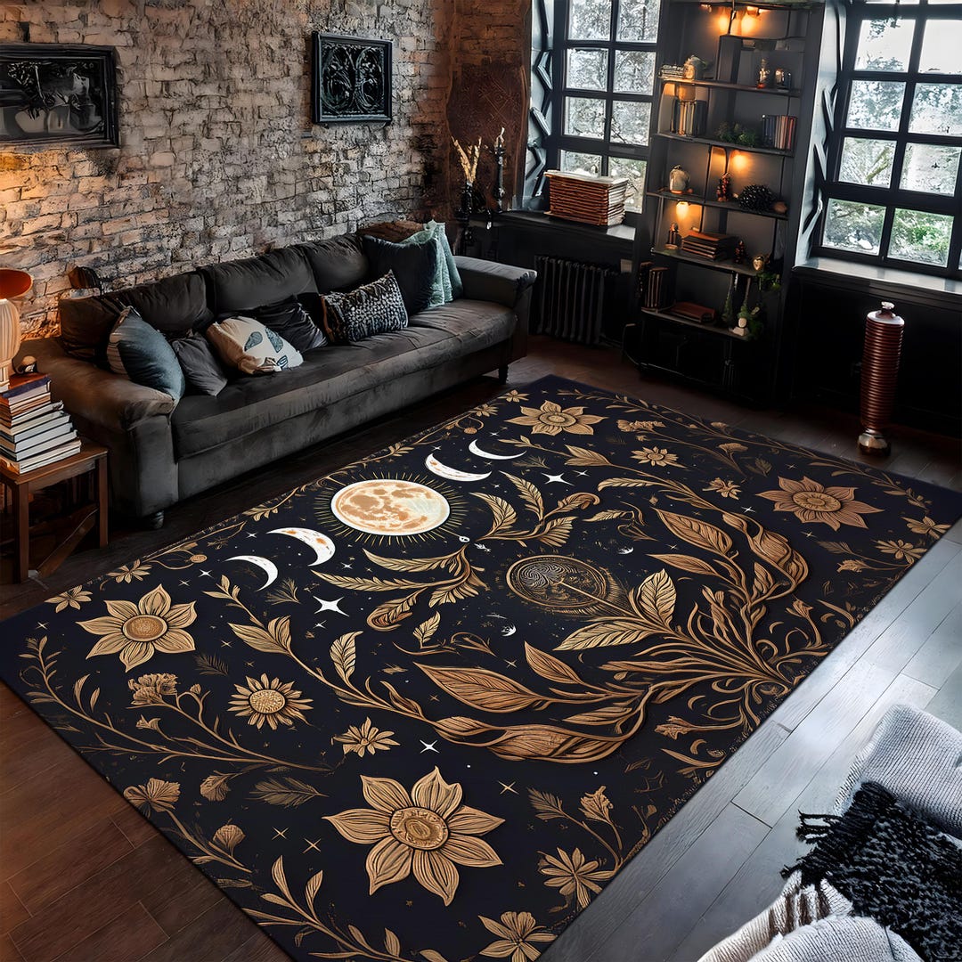 Cottagecore Inspire Rug, Dark Academia Decor, Gothic Rug, Moon Phase ...