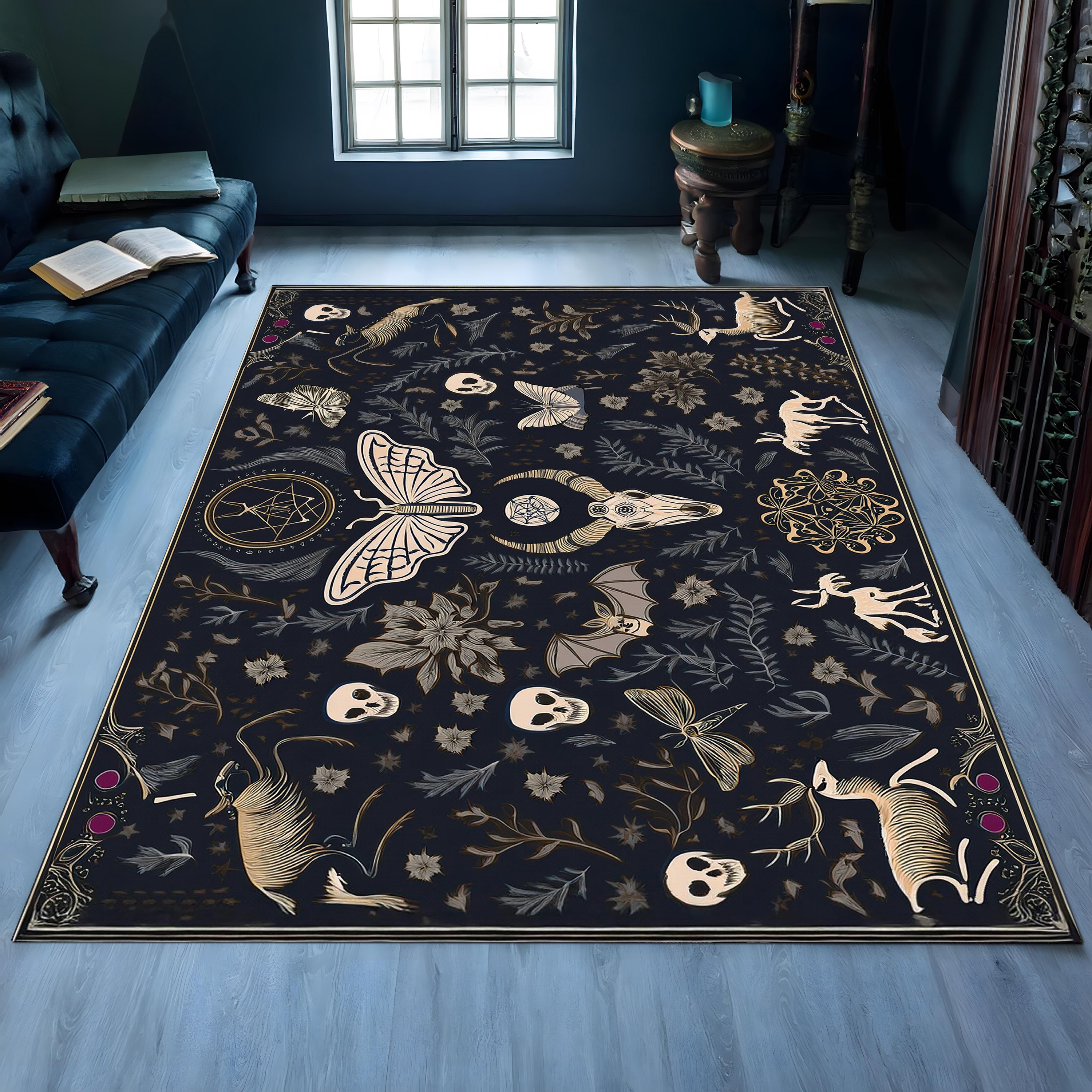 Gothic Goat Skull Rug, Witch Rug, Baphomet Goat Pentagram, Satan Rug ...