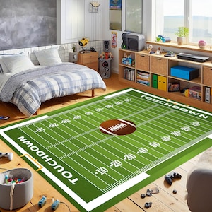 American Football Rug, Soccer Field Rug, Custom Team Logo Rug, Washable ...