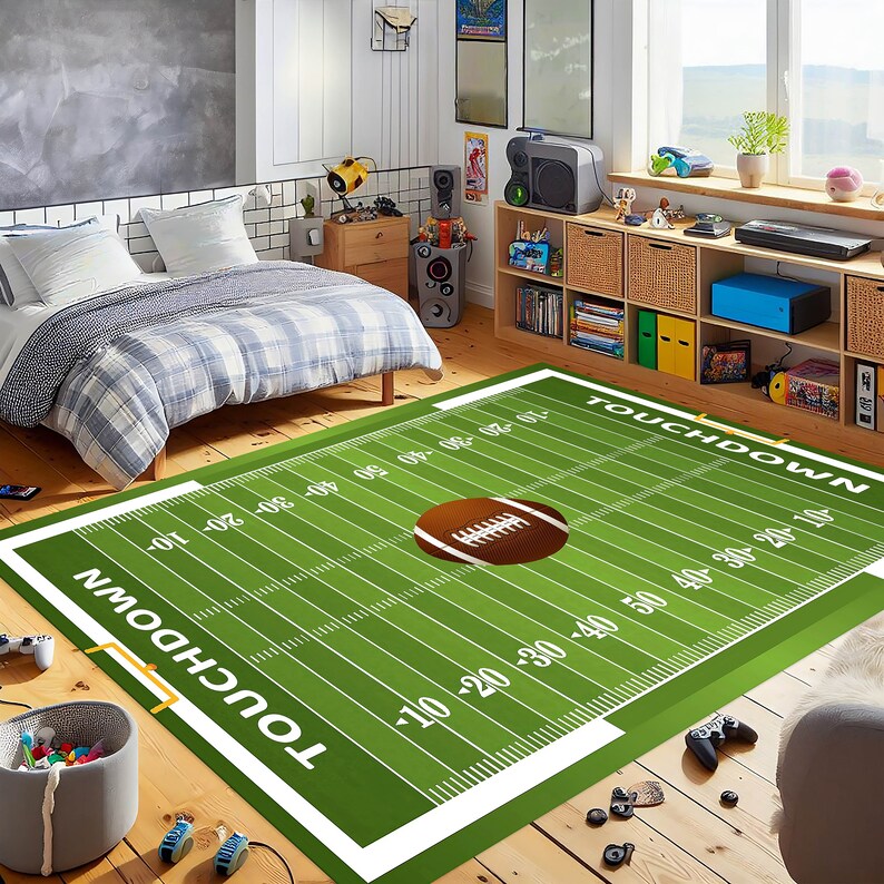 American Football Rug, Soccer Field Rug, Custom Team Logo Rug, Washable ...