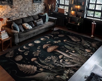 Mushroom and Moon Phase Rug, Floral Rug, Wiccan Rug, Witch Decor ...