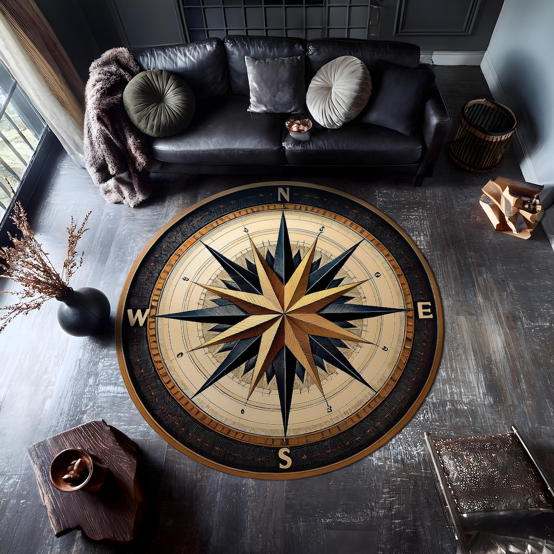 Compass Round Rug, Traveler Rug, Sailor Rug, Yacht Rug, Coastal Decor ...
