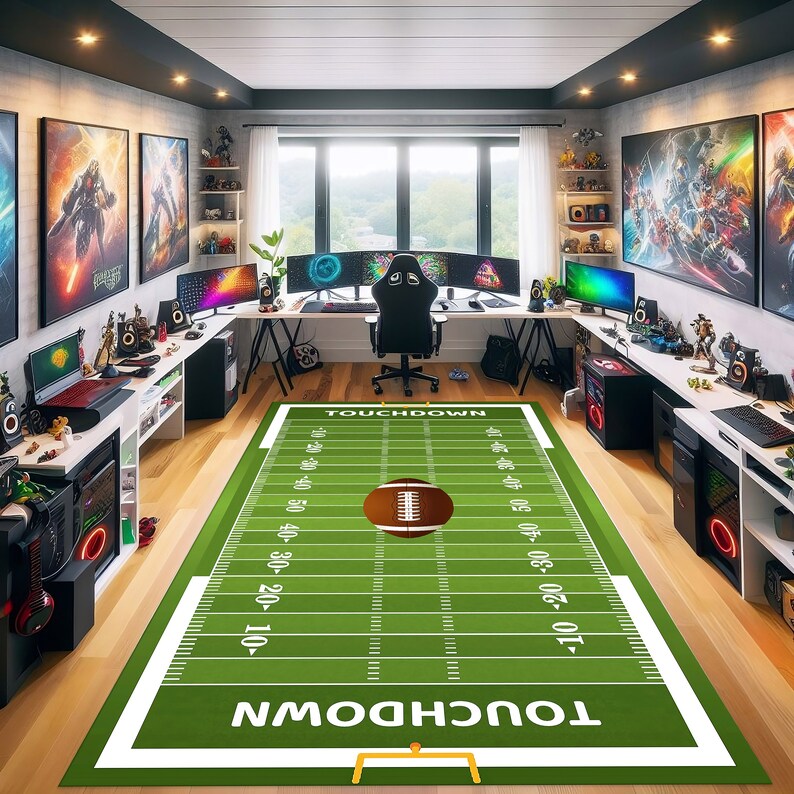 American Football Rug, Soccer Field Rug, Custom Team Logo Rug, Washable ...