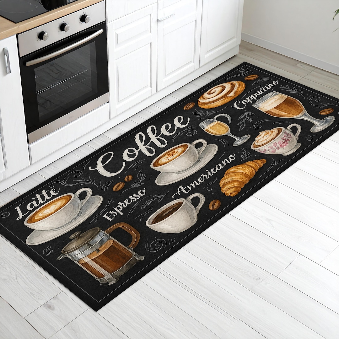 Coffee Lover Kitchen Rug - Latte Espresso Americano Cappuccino Runner ...