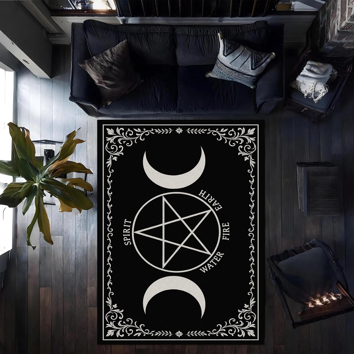 Pentacle Moon Occult Rug – Mystical Witchcraft Floor Mat, Gothic Witchy ...