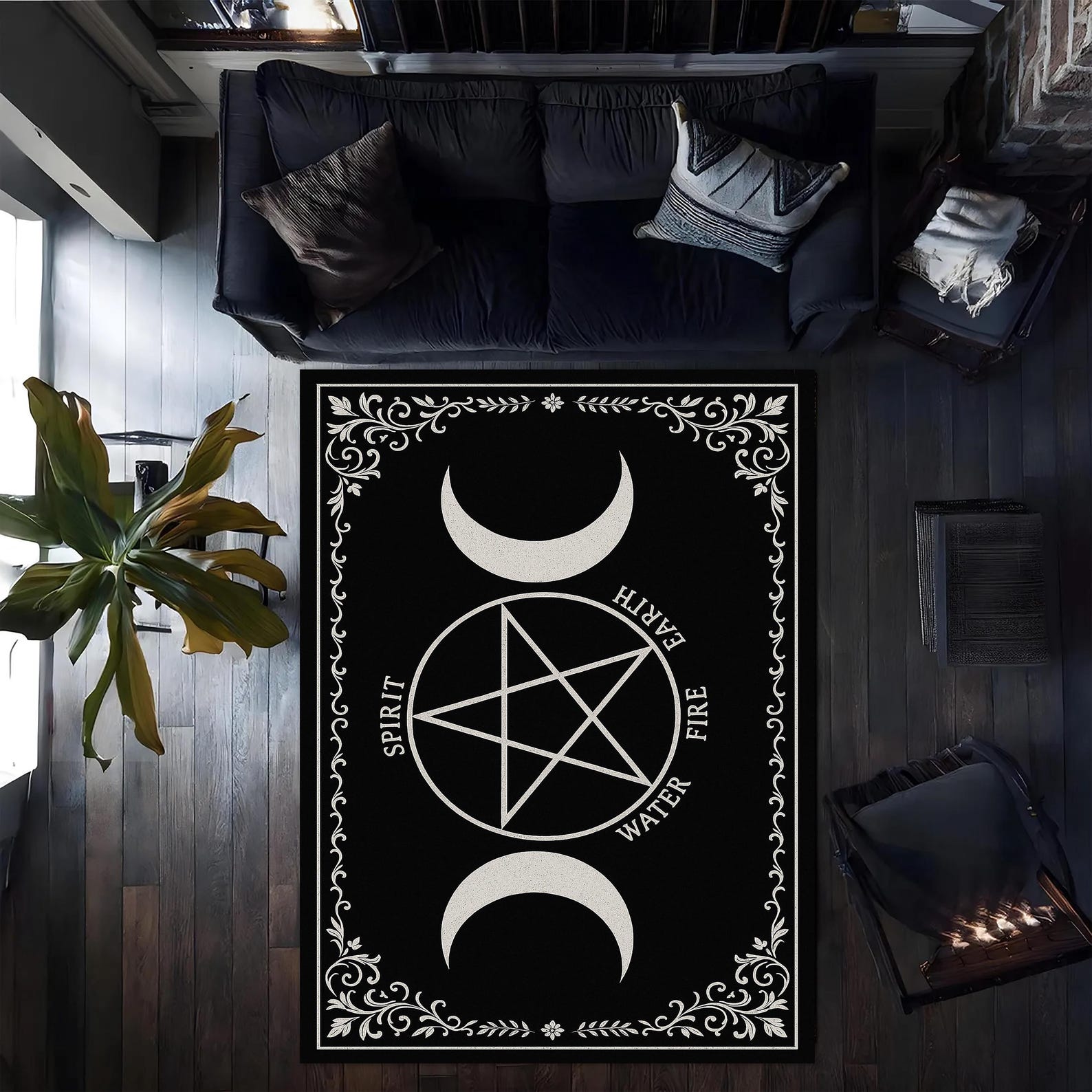 Pentacle Moon Occult Rug – Mystical Witchcraft Floor Mat, Gothic Witchy ...