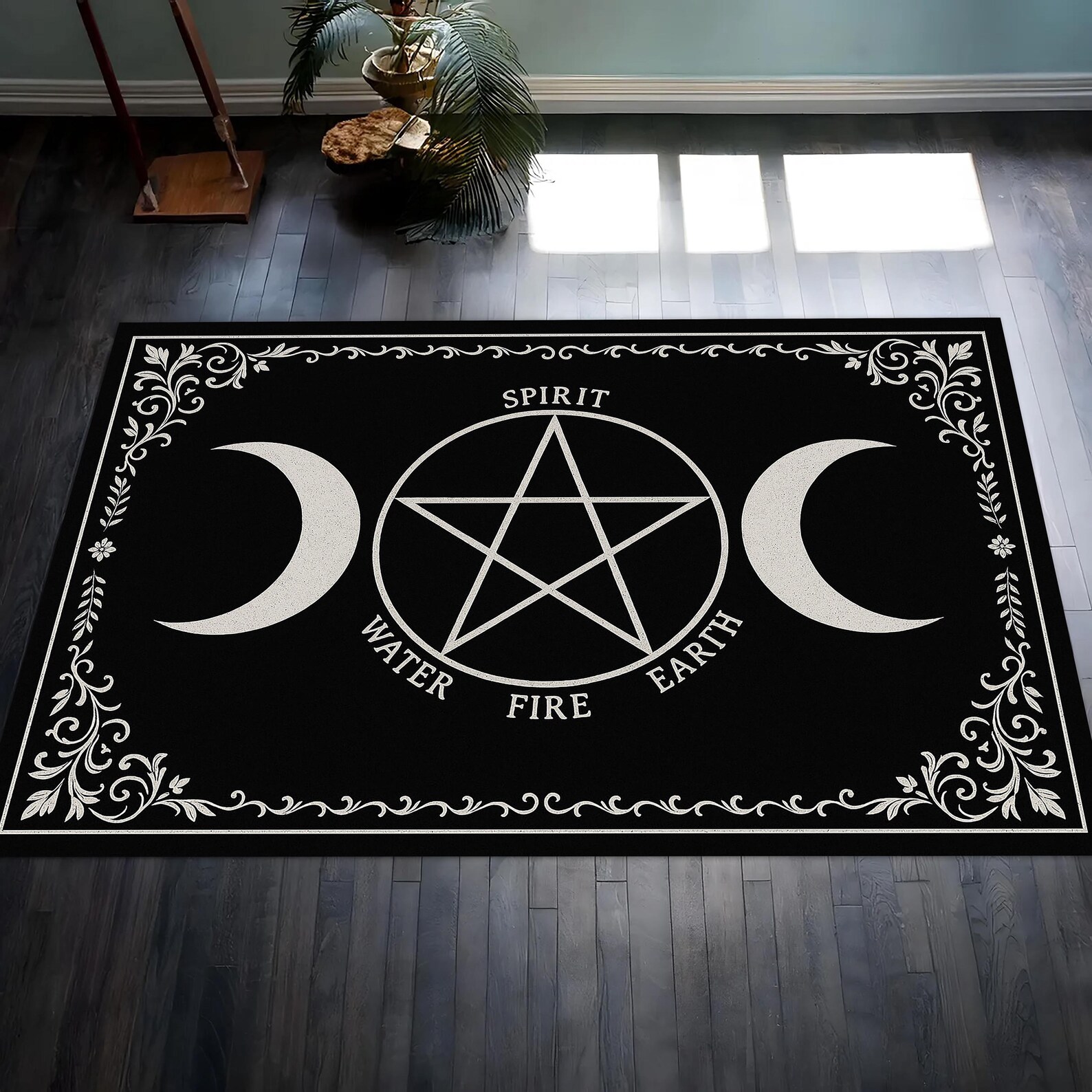 Pentacle Moon Occult Rug – Mystical Witchcraft Floor Mat, Gothic Witchy ...