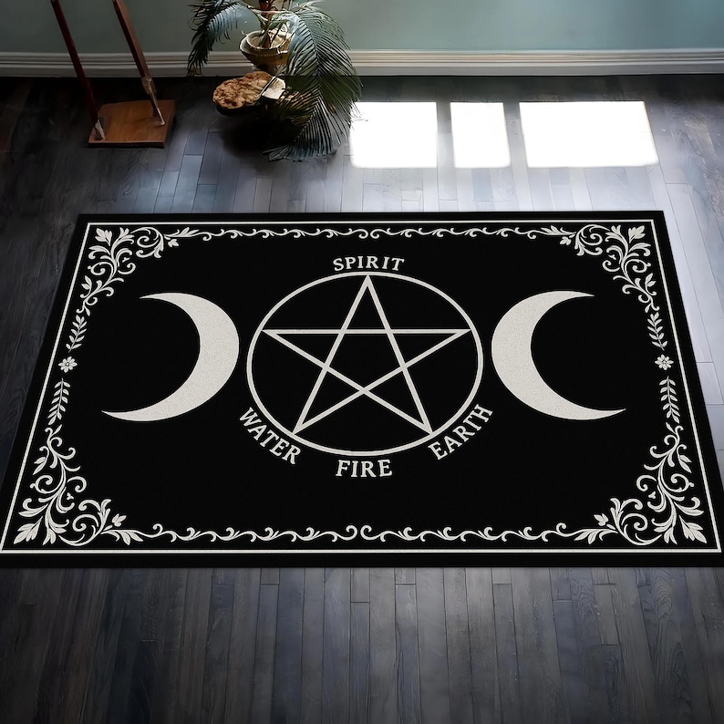 Pentacle Moon Occult Rug – Mystical Witchcraft Floor Mat, Gothic Witchy ...