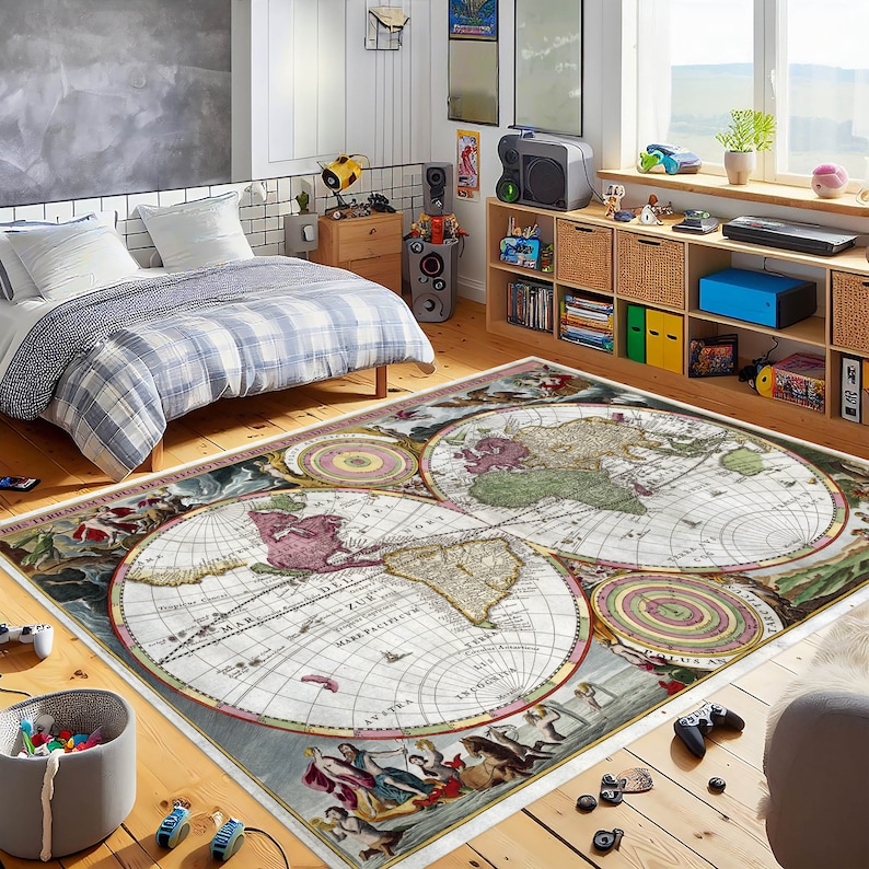 Modern Rug, Old World Map Rug, Vintage Map Rug, Vintage World Map Rug ...