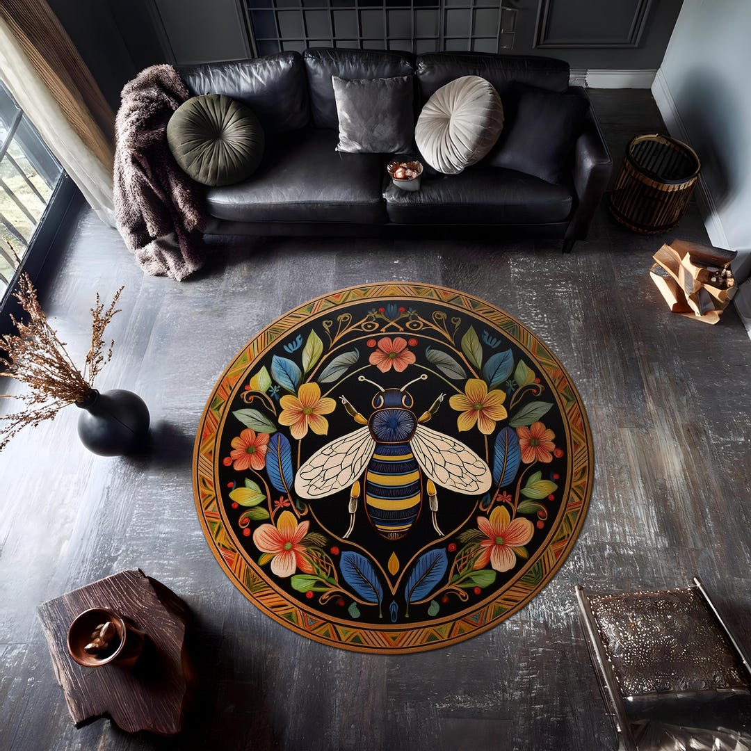 Gothic Bee Round Rug, Honey Bee Rug, Dark Academia Rug, Floral Bee ...