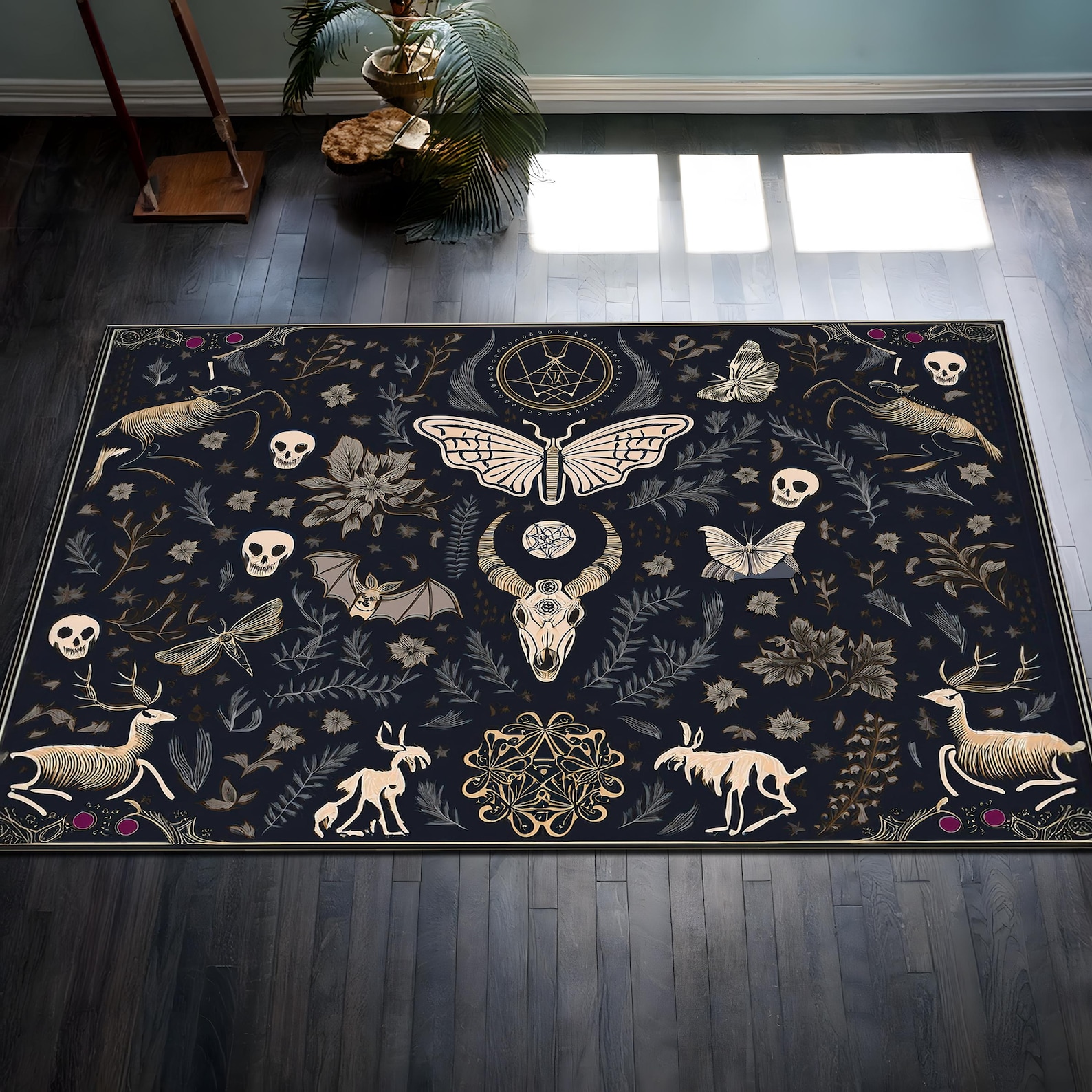 Gothic Goat Skull Rug, Witch Rug, Baphomet Goat Pentagram, Satan Rug ...