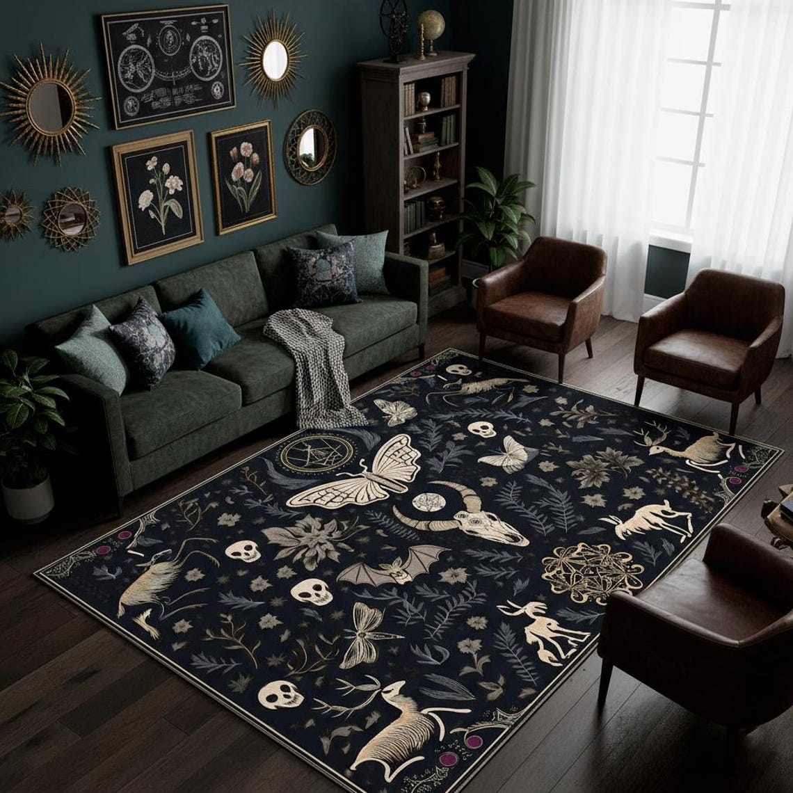 Gothic Goat Skull Rug, Witch Rug, Baphomet Goat Pentagram, Satan Rug ...