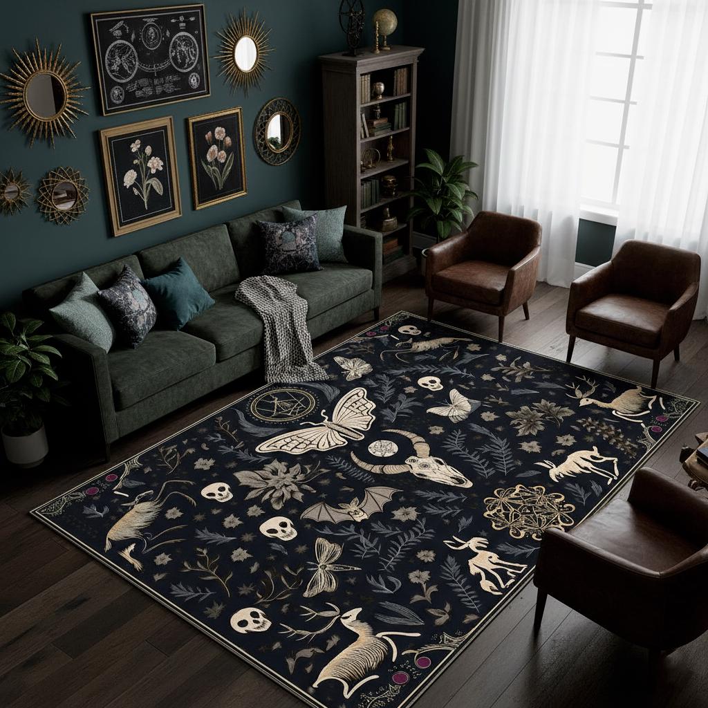 Gothic Goat Skull Rug, Witch Rug, Baphomet Goat Pentagram, Satan Rug ...