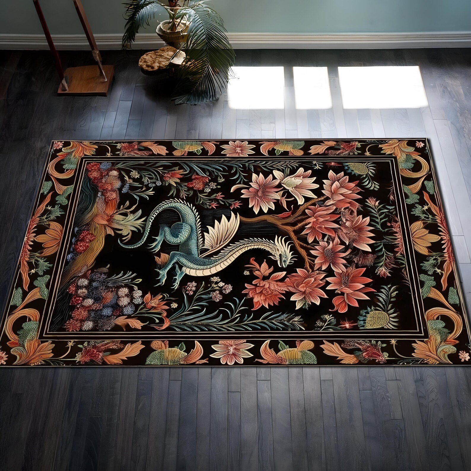 Dragon Rug for Goth Room, Dark Academia Magical Dragon Rug, Cottegore ...