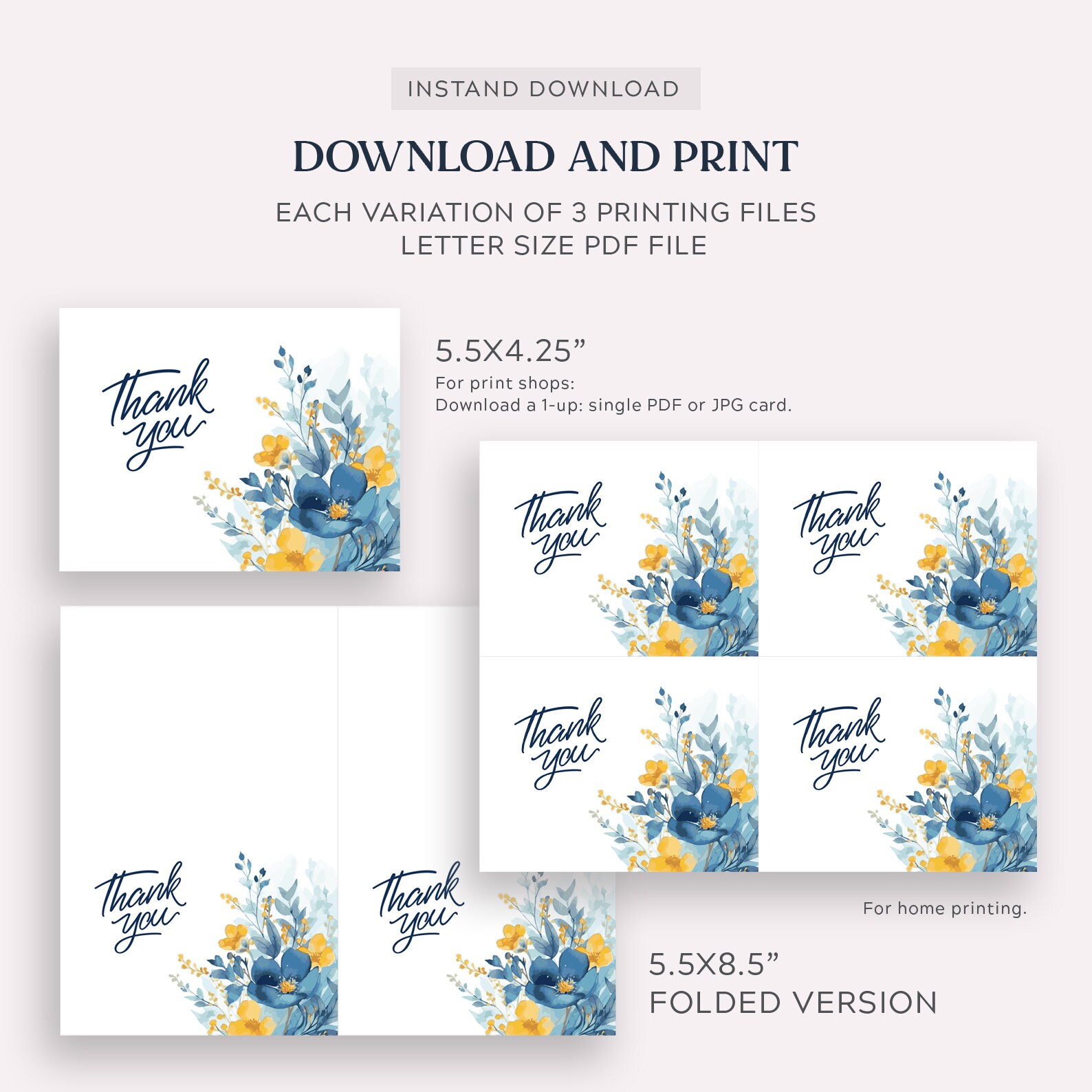 Thank You Card Printable, Wildflower Thank You Card, Floral Thank You ...