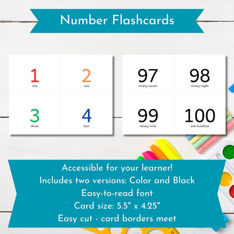 0-100 Number Flashcards, Number Flash Cards, Math Symbol Flash Cards ...