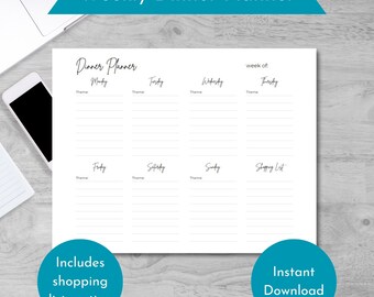 Dinner Planner, Printable Meal Planner, Meal Planner With Grocery List ...