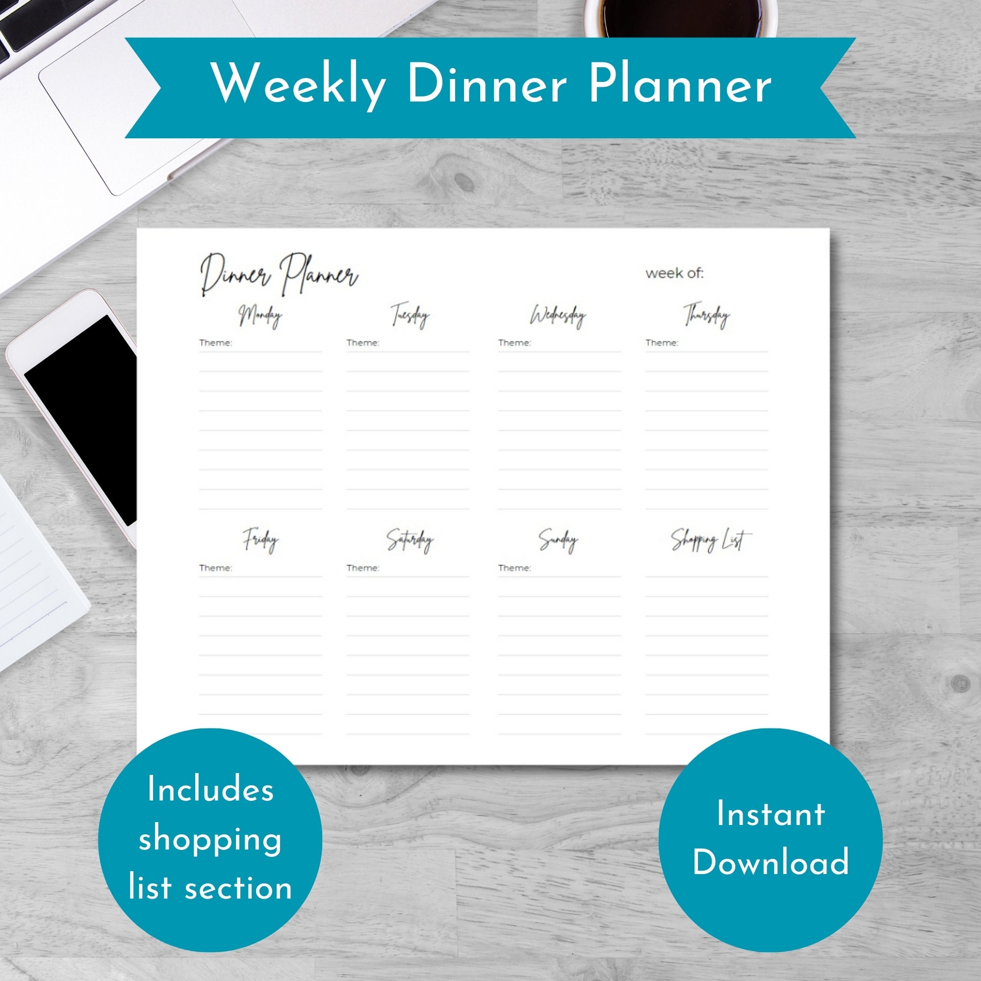 Simple Weekly Dinner Planner, Printable Meal Planner, Dinner Planner ...