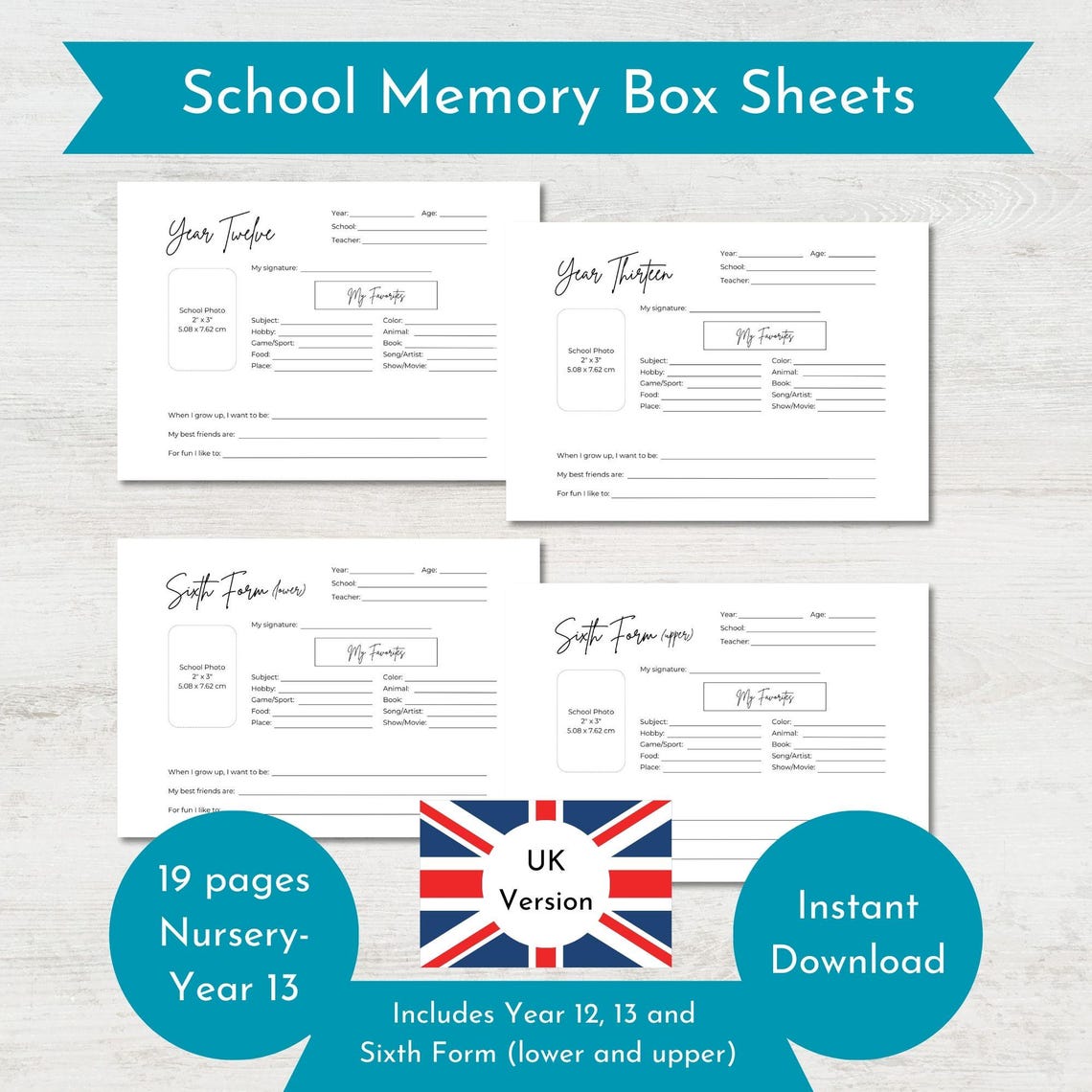 School Memory Box Sheets, UK Version (PDF Download) - Etsy