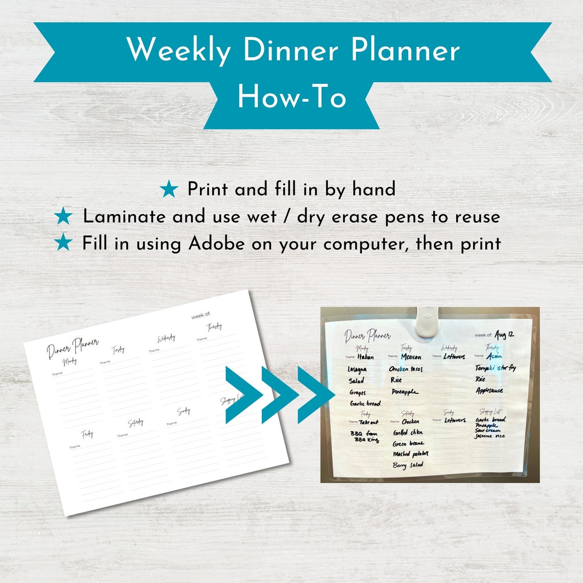Simple Weekly Dinner Planner, Printable Meal Planner, Dinner Planner ...