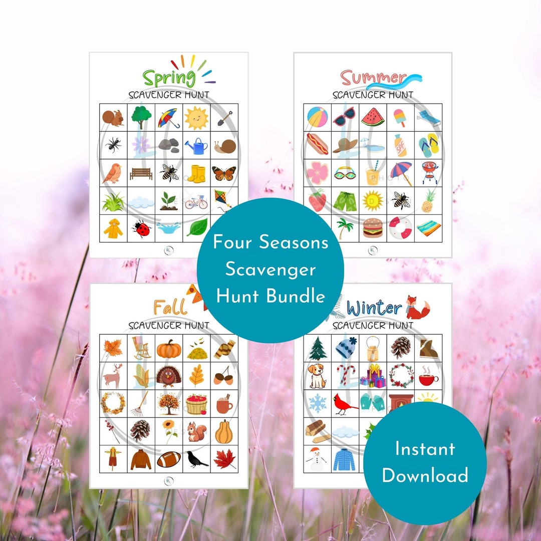 Four Seasons Scavenger Hunt Bundle Printable, Kids Scavenger Hunt ...