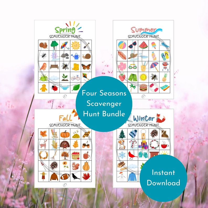 Four Seasons Scavenger Hunt Bundle Printable, Kids Scavenger Hunt ...