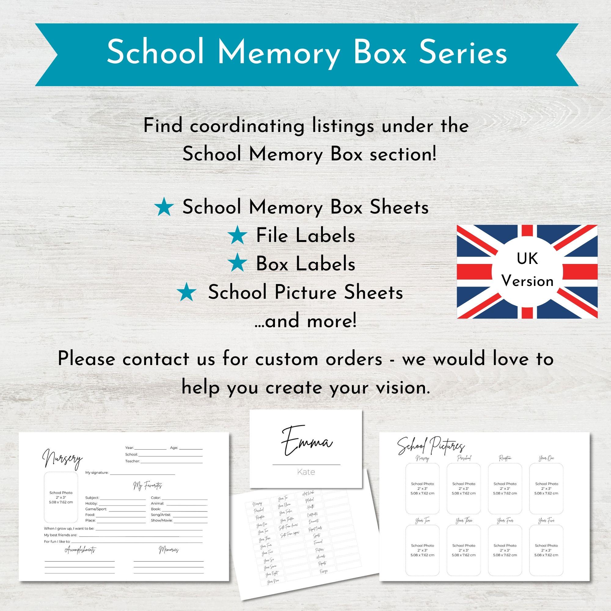 School Memory Box Sheets, UK Version (PDF Download) - Etsy