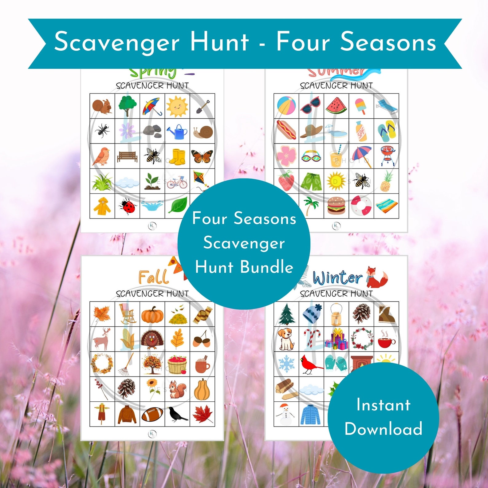 Four Seasons Scavenger Hunt Bundle Printable, Kids Scavenger Hunt ...