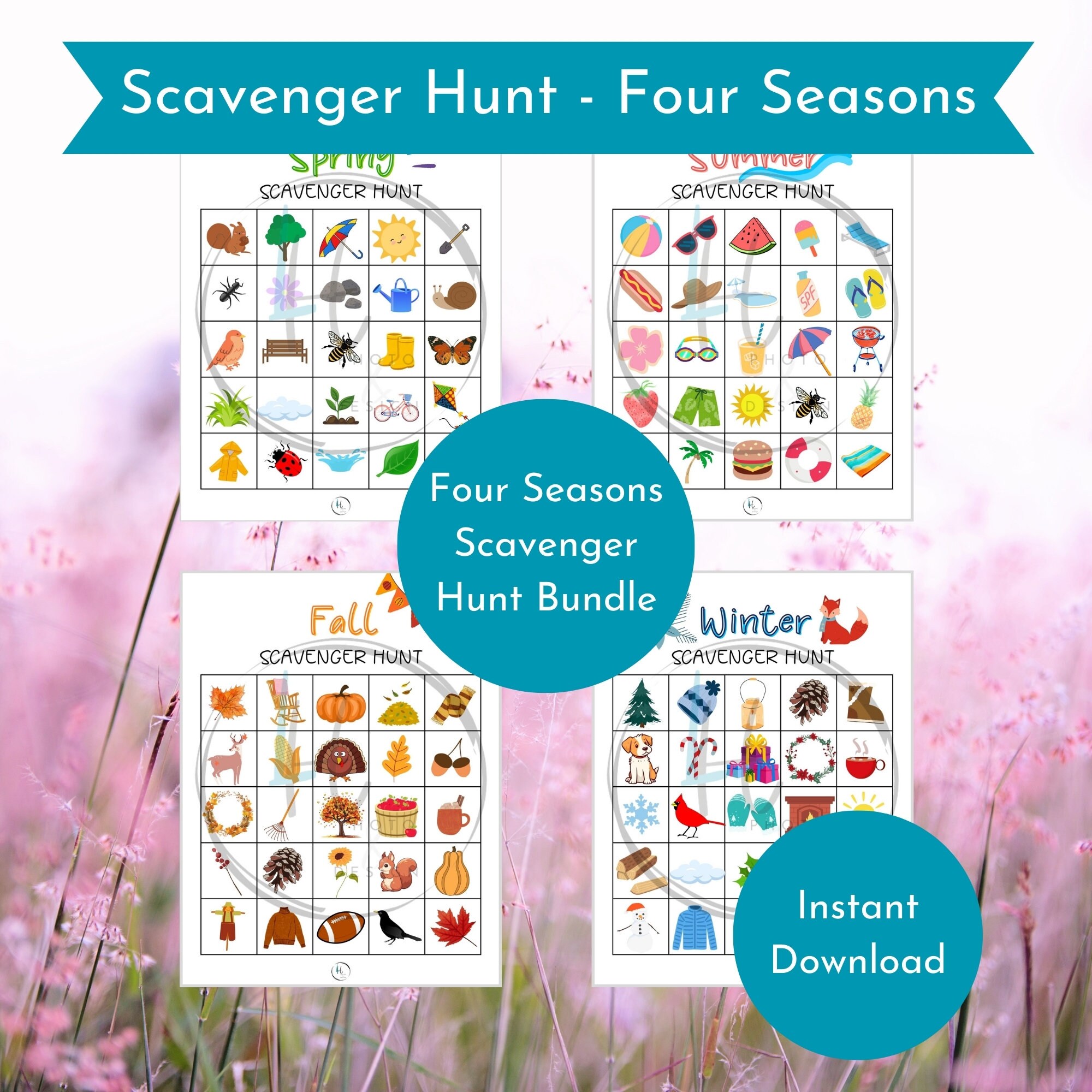 Four Seasons Scavenger Hunt Bundle Printable, Kids Scavenger Hunt ...