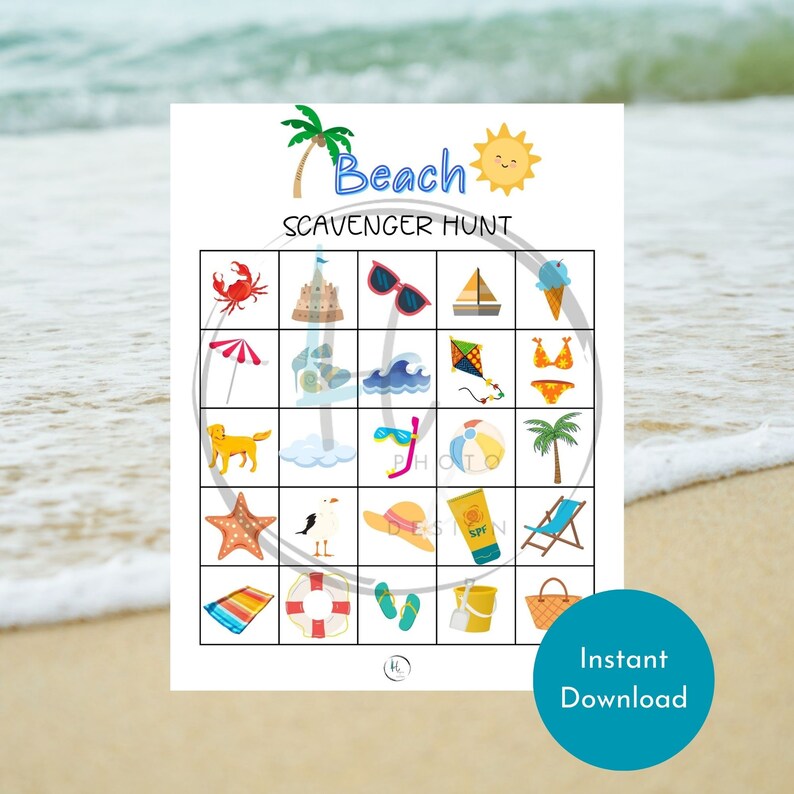 Beach Scavenger Hunt Printable, Kids Scavenger Hunt, Printable ...