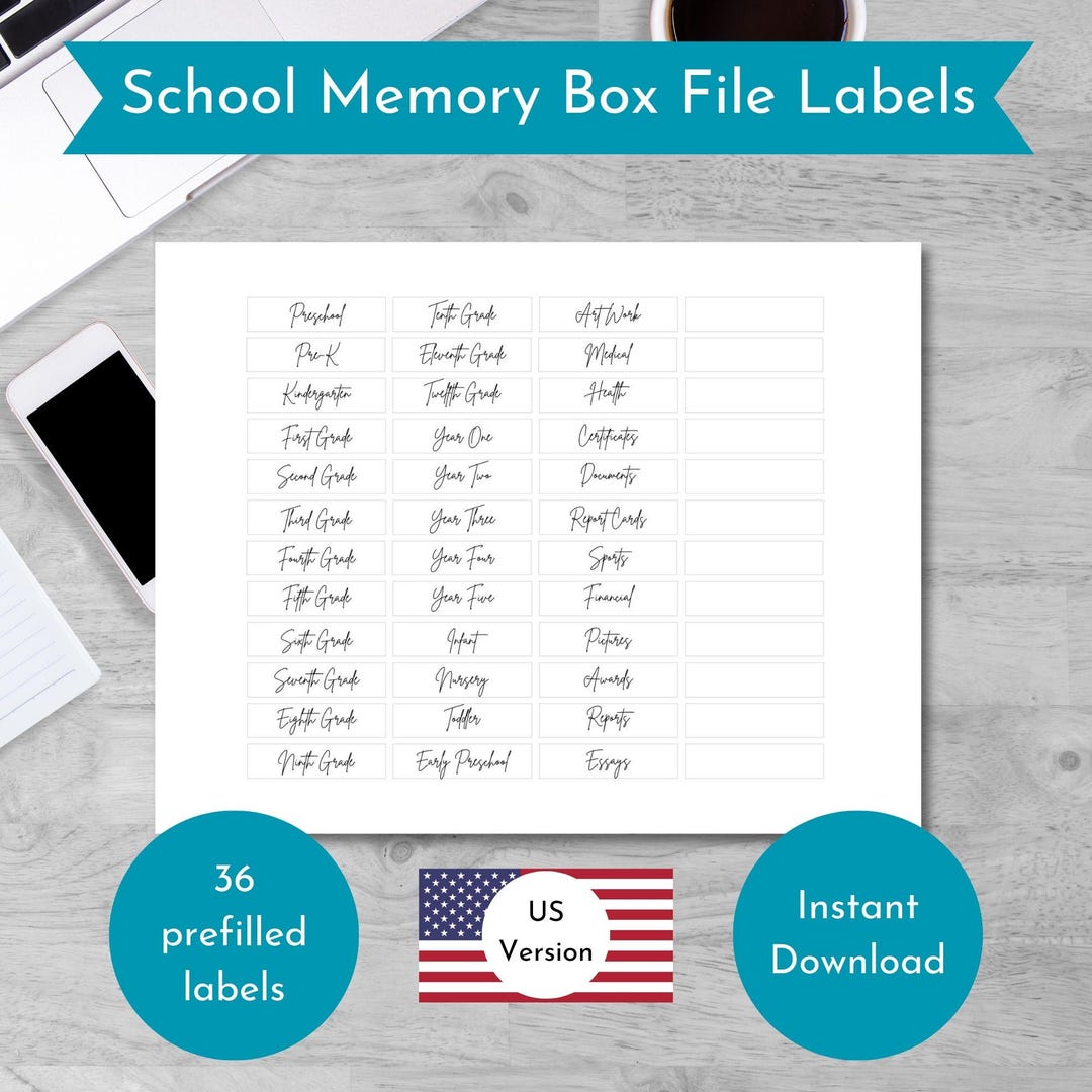 School Memory Box File Labels, US Grades (digital Download) - Etsy