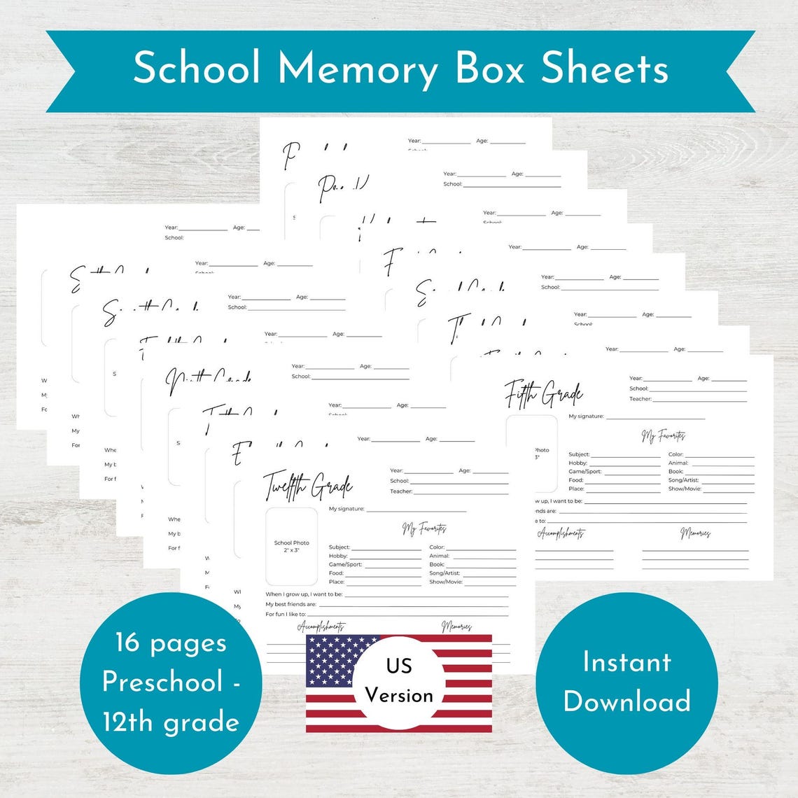 School Memory Box Sheets, Preschool to Grade 12 (digital Download) - Etsy