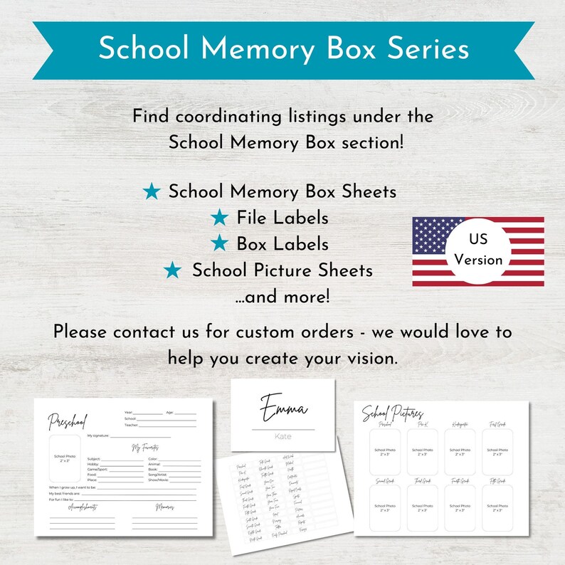 School Memory Box Sheets, Preschool to Grade 12 (digital Download) - Etsy