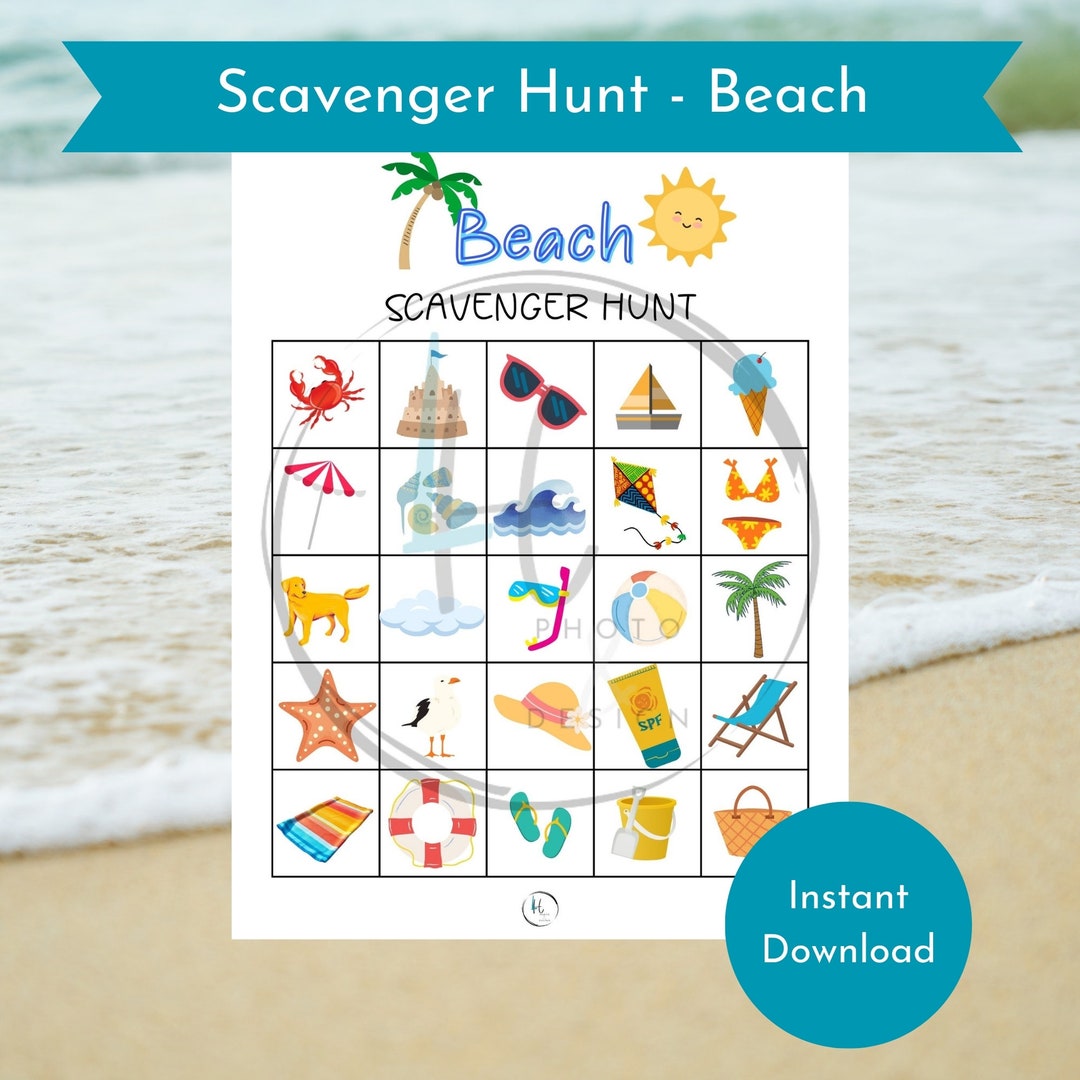 Beach Scavenger Hunt Printable, Kids Scavenger Hunt, Printable ...