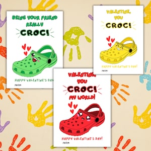 Kids Croc Valentine Card, Class Gift Printable, Shoe Charm Valentine ...
