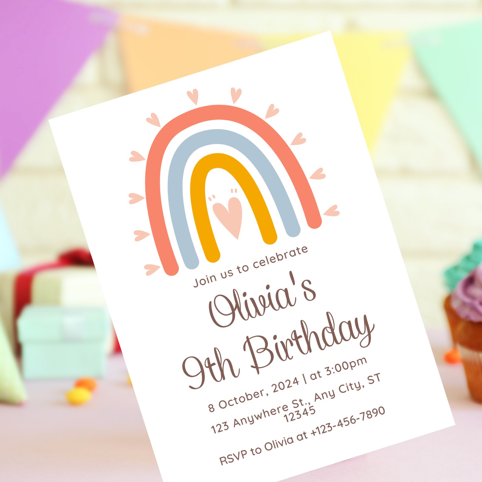 Rainbow Birthday Invitation for Girls Rainbow Invitation Editable Boho ...