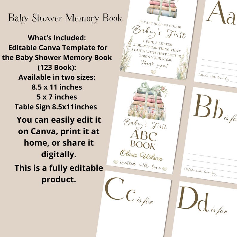 Storybook ABC Baby Shower Activity: Printable First Alphabet Book ...