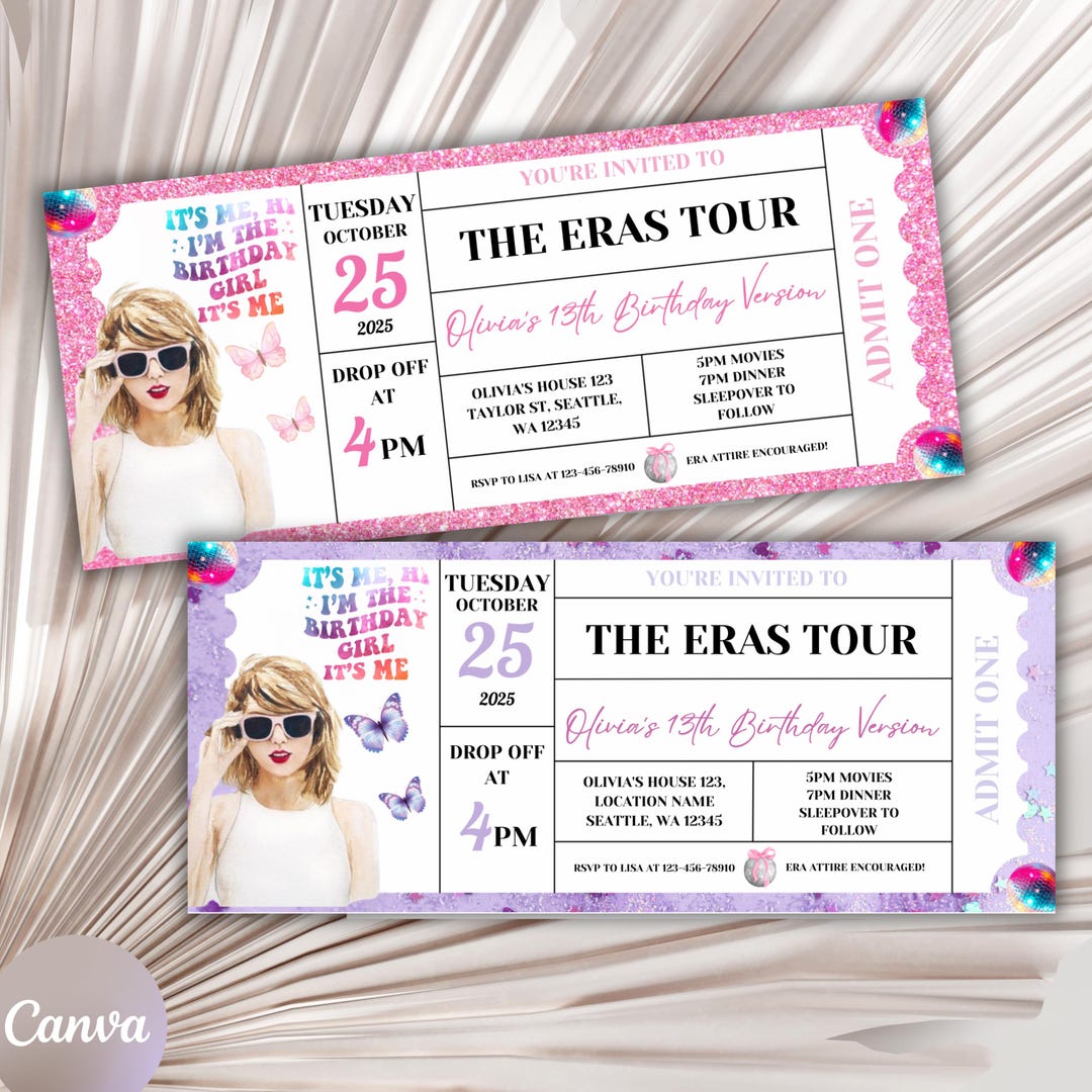 Eras Tour Ticket Birthday Invite, Concert Surprise Keepsake Instant - Etsy