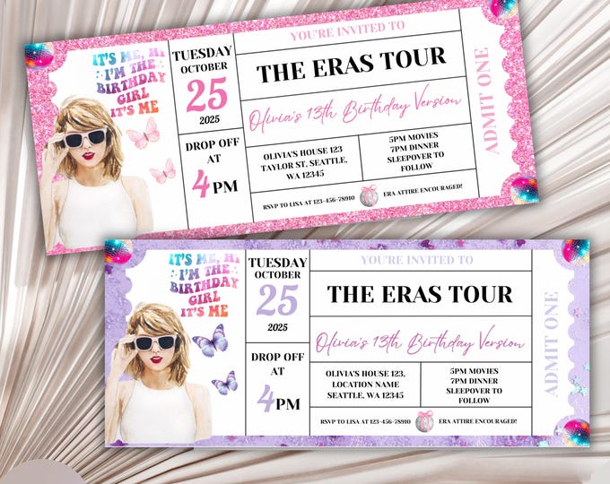 Eras Tour Ticket Birthday Invite, Concert Surprise Keepsake Instant - Etsy