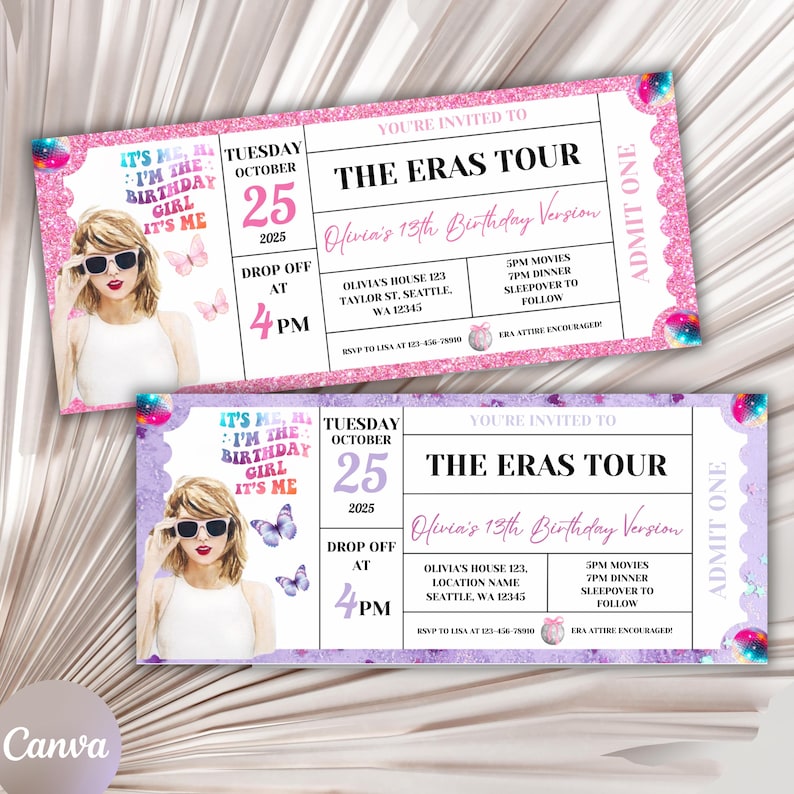 Eras Tour Ticket Birthday Invite, Concert Surprise Keepsake Instant - Etsy