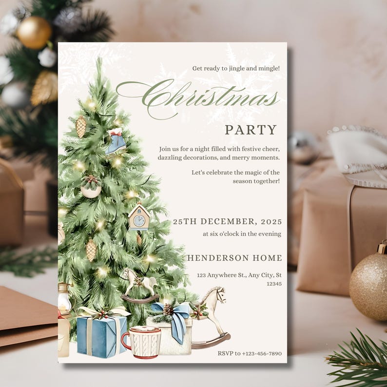 Christmas Party Invitation Editable Christmas Tree Party Invite Holiday ...