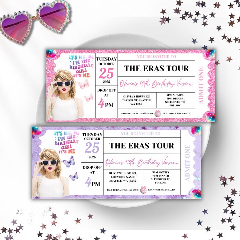 Eras Tour Ticket Birthday Invite, Concert Surprise Keepsake Instant - Etsy