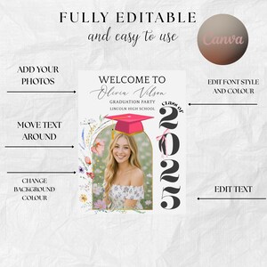 2025 Graduation Party Welcome Sign: Modern Photo Poster (canva Template ...