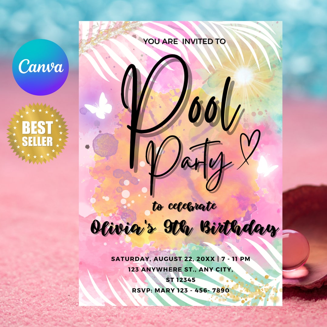 Editable Pool Party Invitation Swim Party Invite Kids Swimming Pool ...