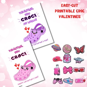 Kids Croc Valentine Card, Class Gift Printable, Shoe Charm Valentine ...