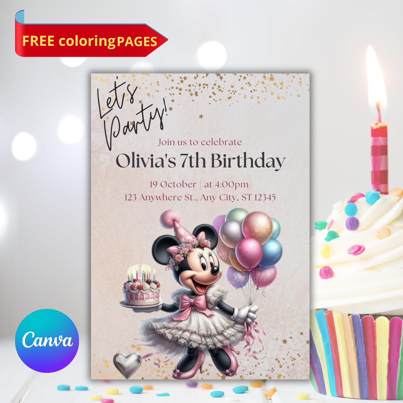 Editable Light Pink Minnie Mouse Birthday Invitation Girls Birthday ...